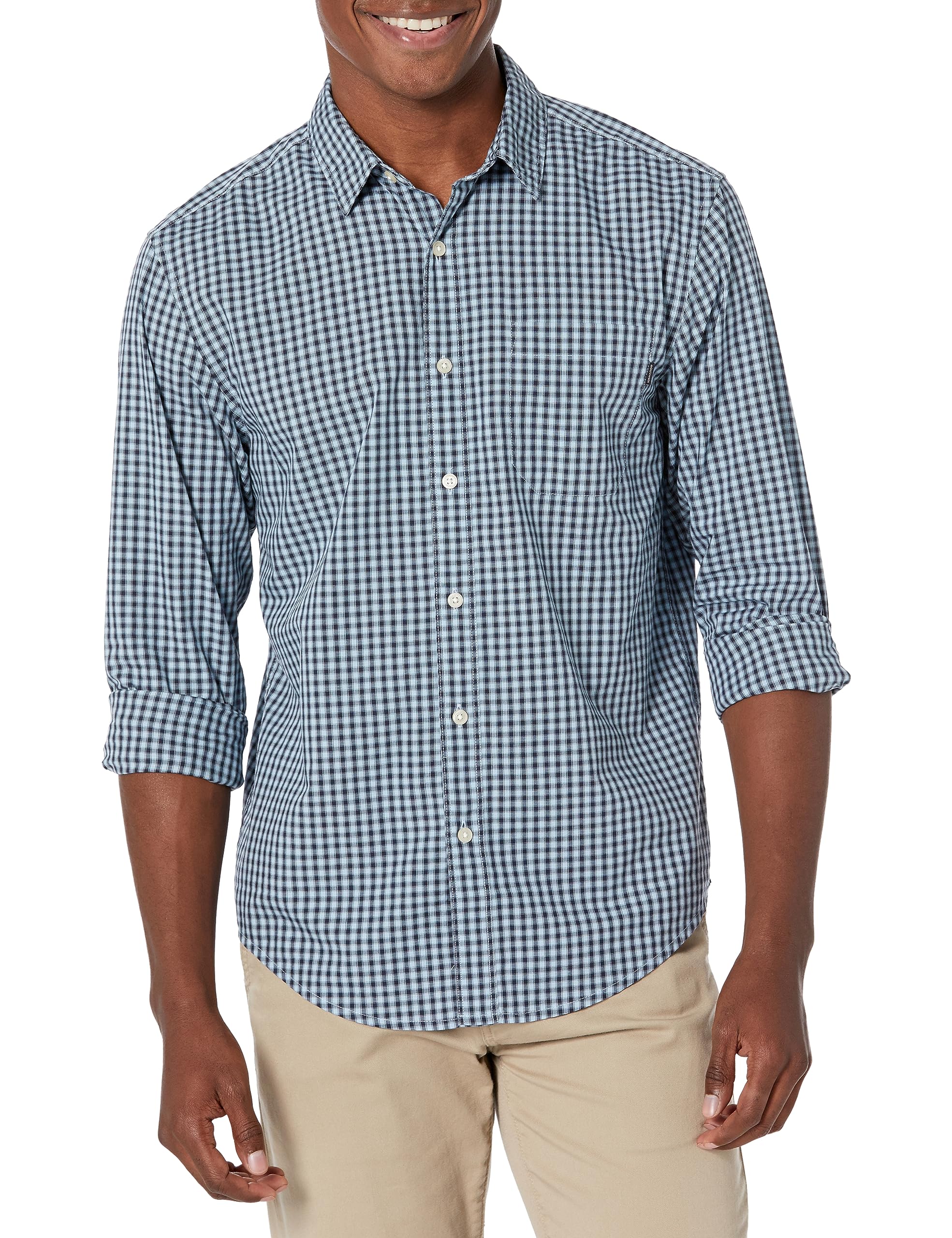 Dockers Men's Fit Long Sleeve Casual Shirt (Regular and Big & Tall), Ocean Blue-Freestone Buffalo Check (Flannel), X-Large