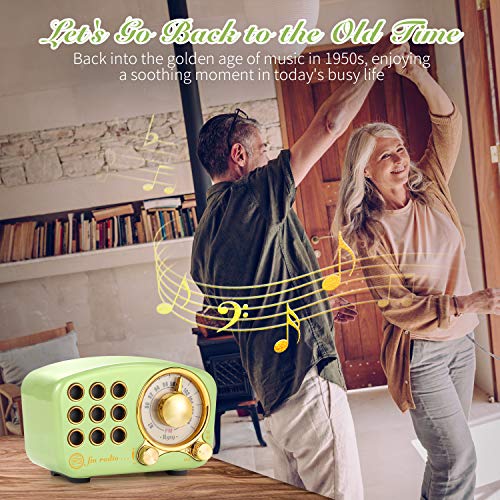 Retro Bluetooth Speaker, Vintage Radio-Greadio FM Radio with Old Fashioned Classic Style, Strong Bass Enhancement, Loud Volume, Bluetooth 5.0 Wireless Connection, TF Card and MP3 Player (Green)