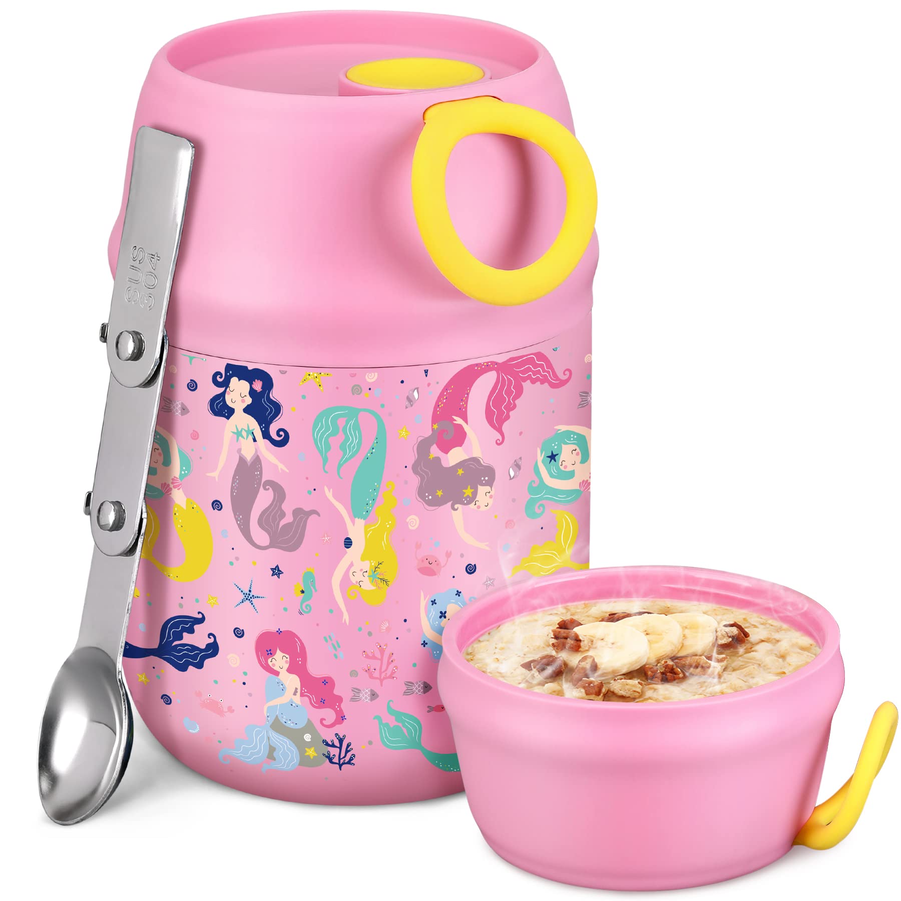 Healthlif 17oz Thermo for Hot Food, Vacuum Soup Thermo Small Kids Hot Food Container with Spoon, Stainless Steel Lunch Box Insulated Food Jar Leak Proof Soup Thermo for Adult Kidsļ¼Pinkļ¼