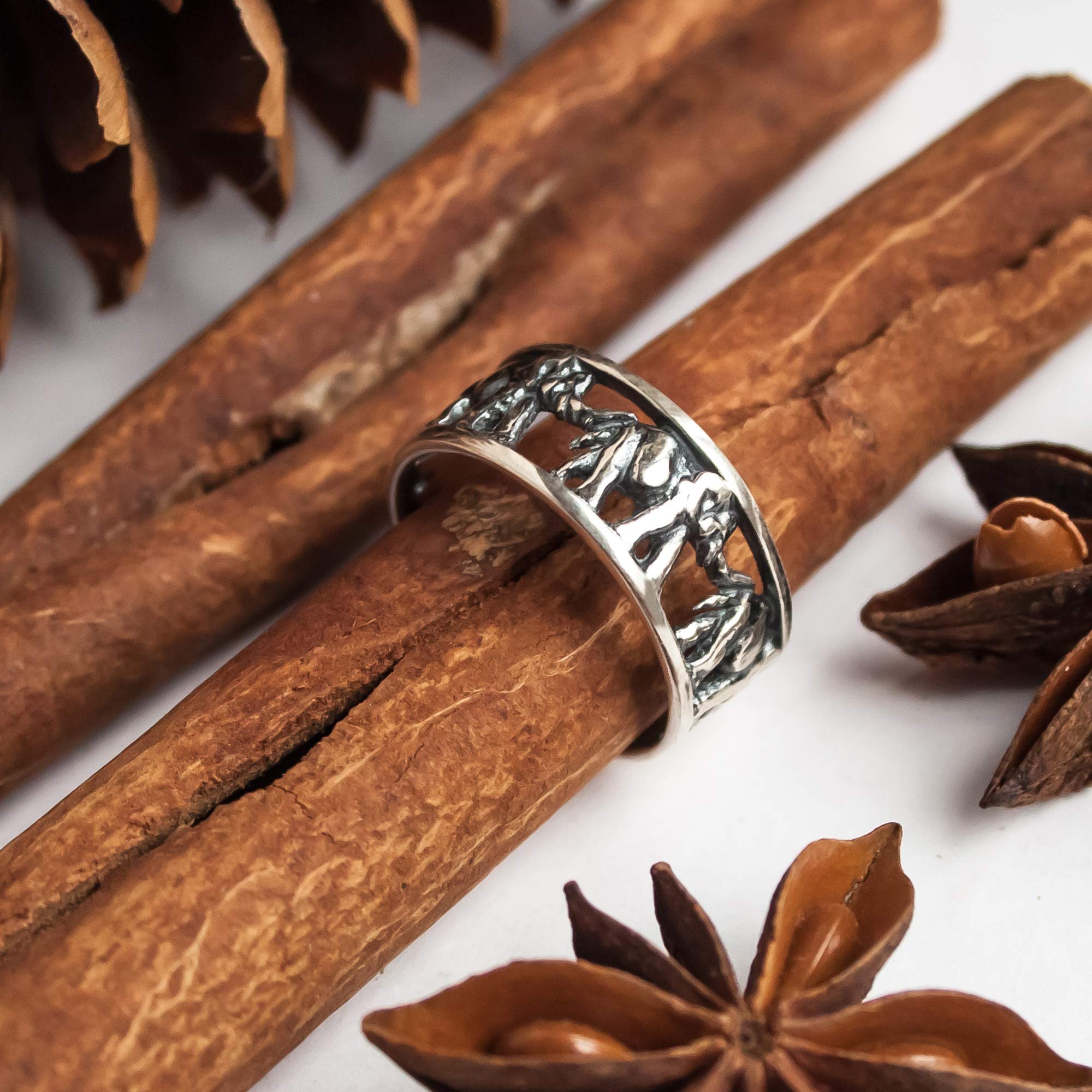 Elephant Migration Ring Solid 925 Sterling Silver. Stackable Plus Size Band Thumb Rings. Hippie Indie Boho Yoga Namaste Jewelry. Size 11