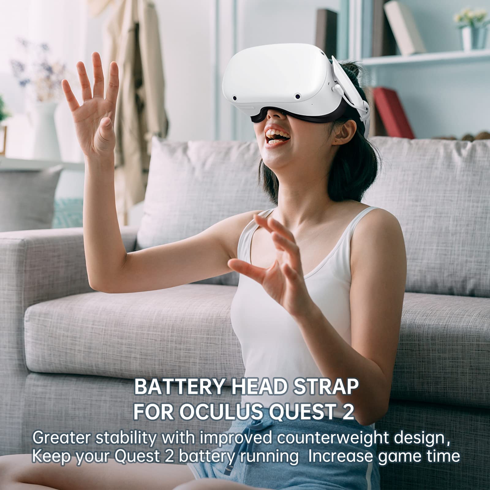Head Strap with Battery and Carrying Case for Oculus Quest 2, 3-in-1 Accessories Included Travel Case, Elite Strap, Lens Cover for Meta Quest 2 Headset, Enhanced Comfort and Playtime in VR - Gray