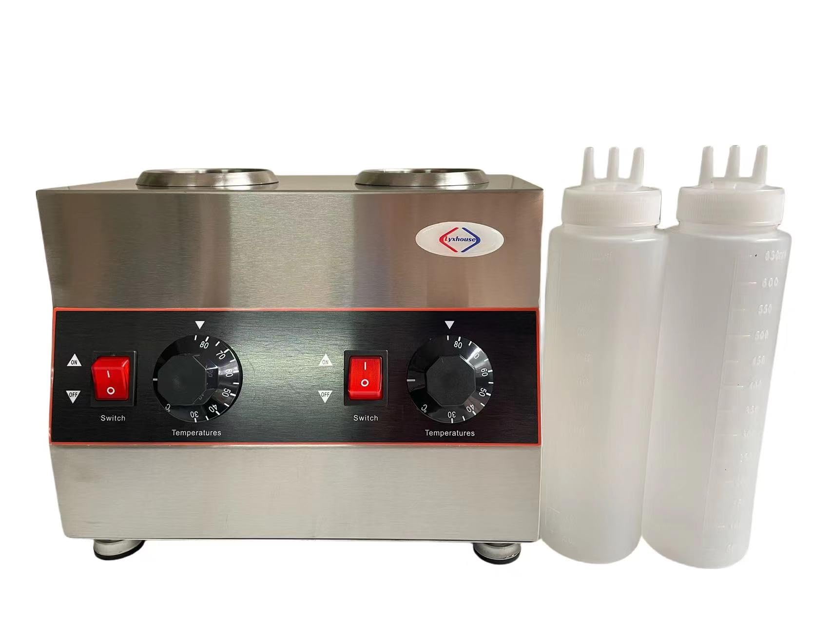 Lyxhouse Electric Cheese Sauce Dispenser & Hot Fudge Warmer with 650ml Squeeze Bottles - Adjustable Temperature 86-185β - Commercial Grade 110V