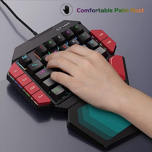MageGee One Handed Professional Gaming Keyboard, RGB Backlit 35 Keys Mini Wired Mechanical Keyboard with Red Switch for PC Gamer, Support 6 Macro Keys - Black/Red