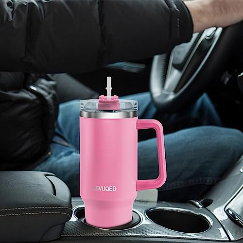 LSVUQED 40 oz Tumbler with Handle and Straw Lid, Insulated Reusable Stainless Steel Travel Mug Keeps Drinks Insulation up to 12 Hours, Leakproof Bottle for Water, Tea or Coffee and More.(Hot Pink)