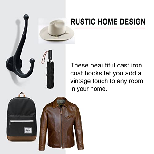 NACH Modern Double Prong Wall Hooks - Heavy Duty Decorative Black Hooks for Mudroom, Coat & Hat Rack, Towel Racks for Bathroom - Wall Mount Cast Iron Hooks - 4 Pack, 1.8x2.0x5.0 in, KE-NH-898
