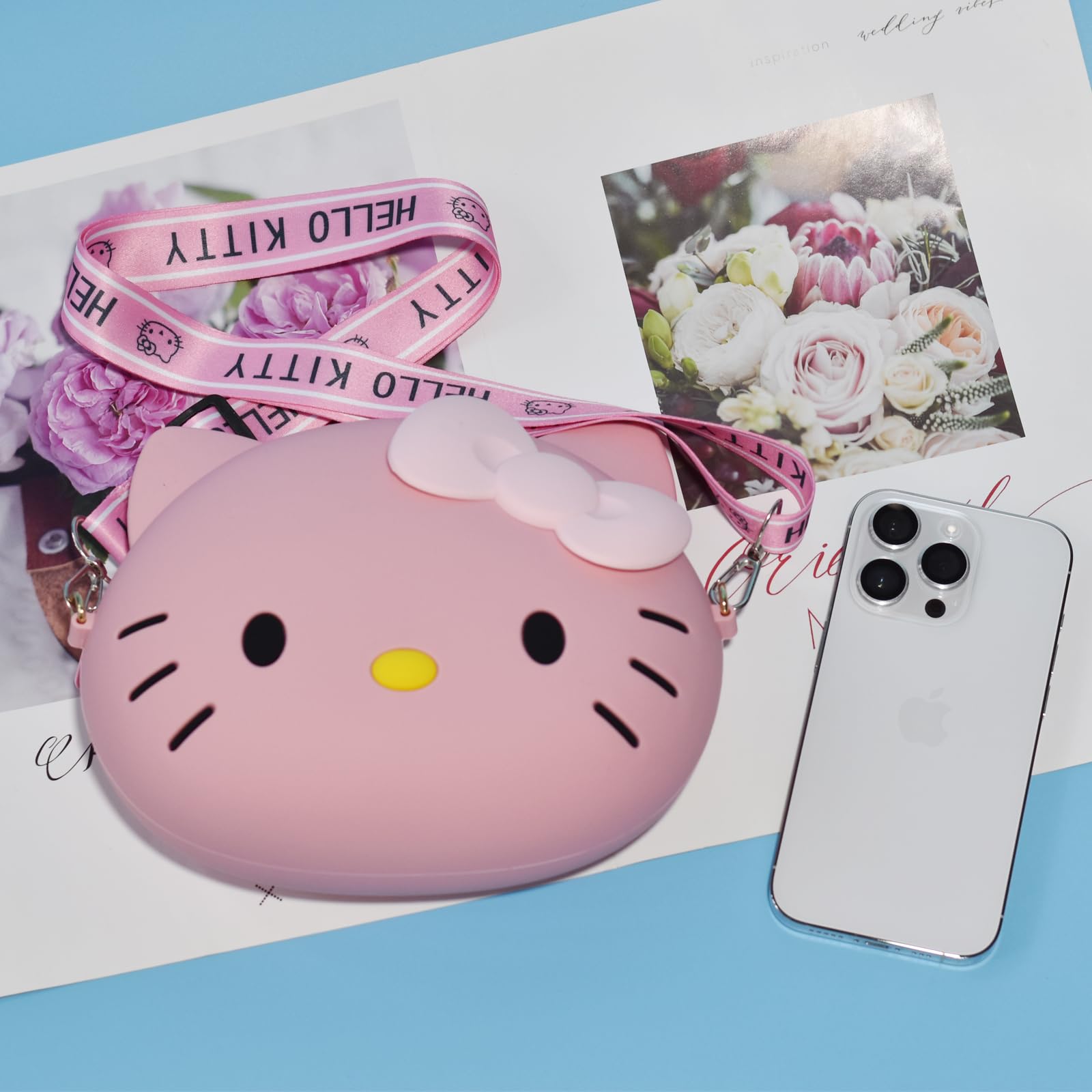 Kawaii Kitty Bag with Adjustable Shoulder Strap, Zipper Handbag Cute Kitty Coin Wallet Purse Shoulder Bag, Coin Pouch for Gifts Women Birthday - Pink