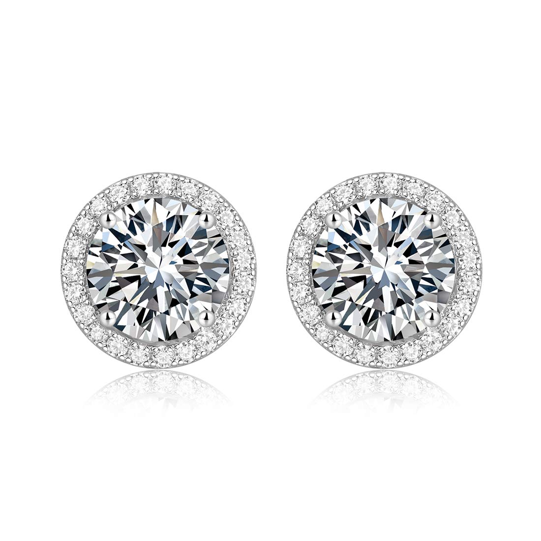 FANCIME 14K Solid White Gold Plated 925 Sterling Silver 1 Carat 5mm EF Color VVS Moissanite Classic Halo Setting Simulated Diamond Bridal Earring Studs for Women Jewelry