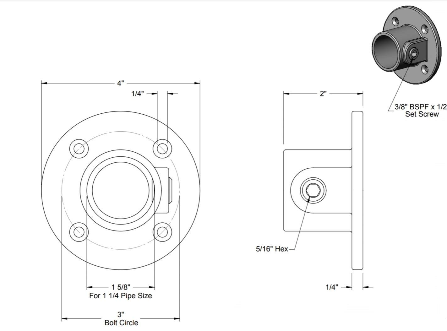Economy Wind Turbine Flange to 1-1/4" Pipe Adapter, No Welding, Steel Mount Type: Bolt on