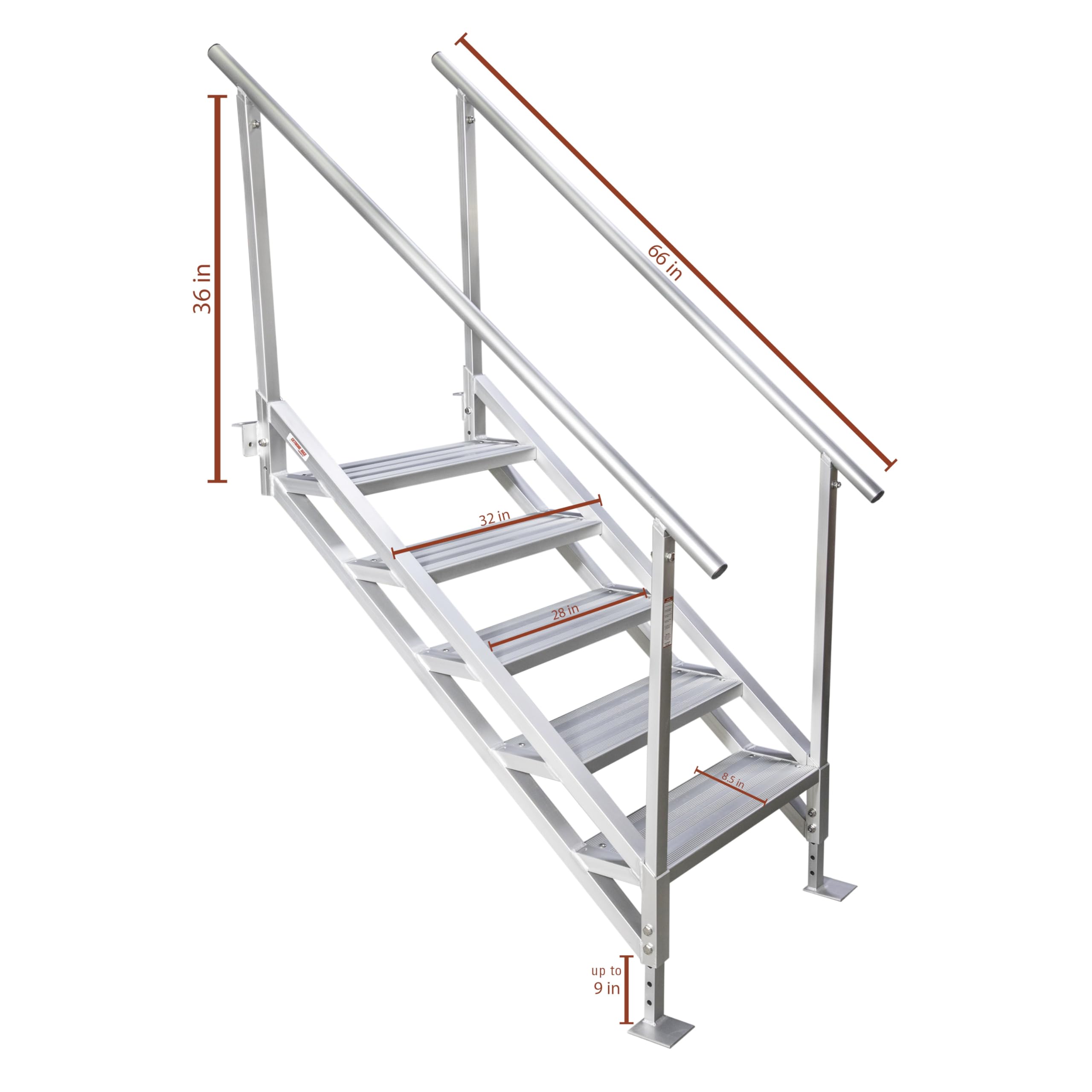 Extreme Max 3005.4251 Jumbo-Tread Universal Mount Dock Stairs with Railing - 4-Step
