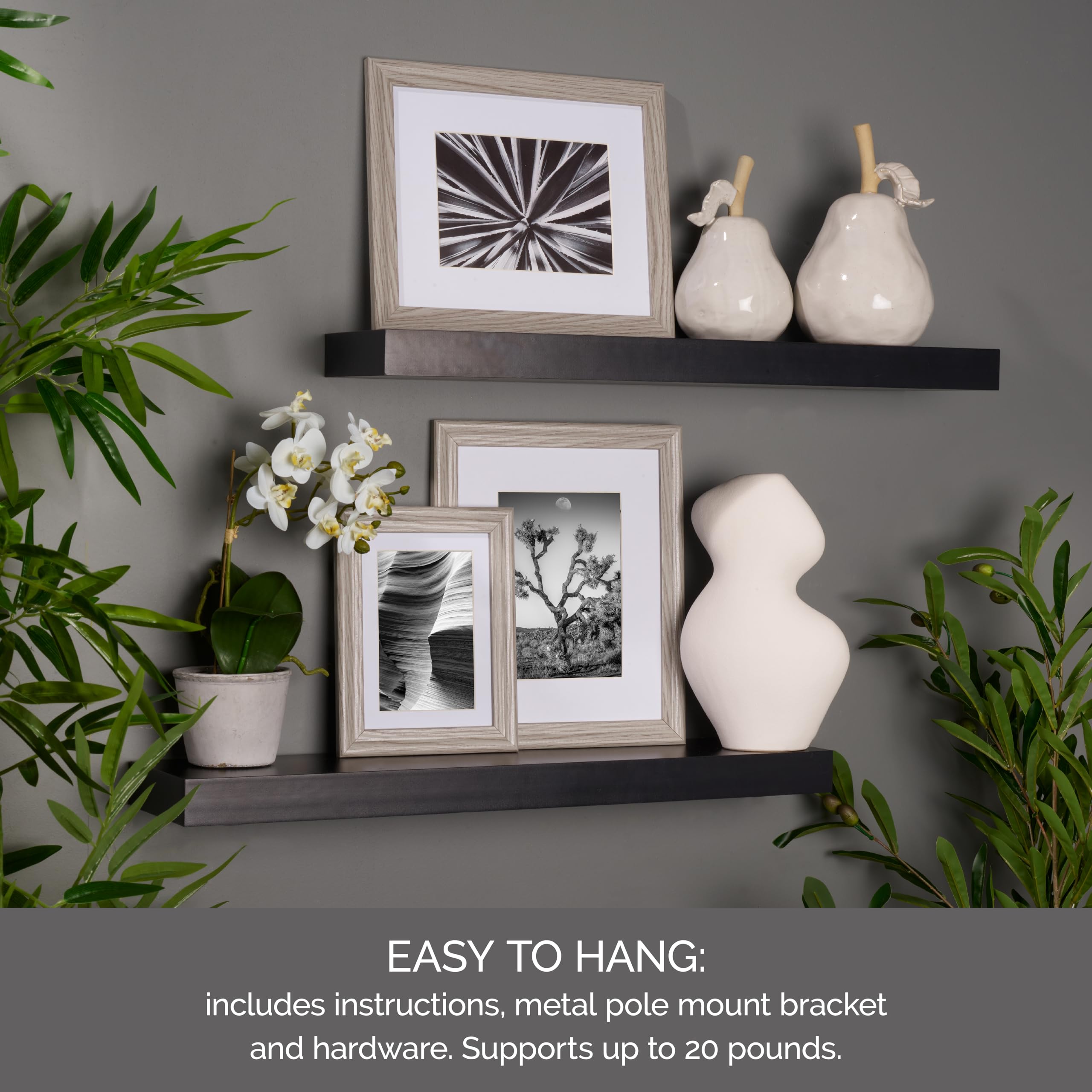 MELANNCO Black Pole Mount Chunky Shelves, Hardware and Instructions Included, Set of 2 23.6x5.7x1.5 Inch