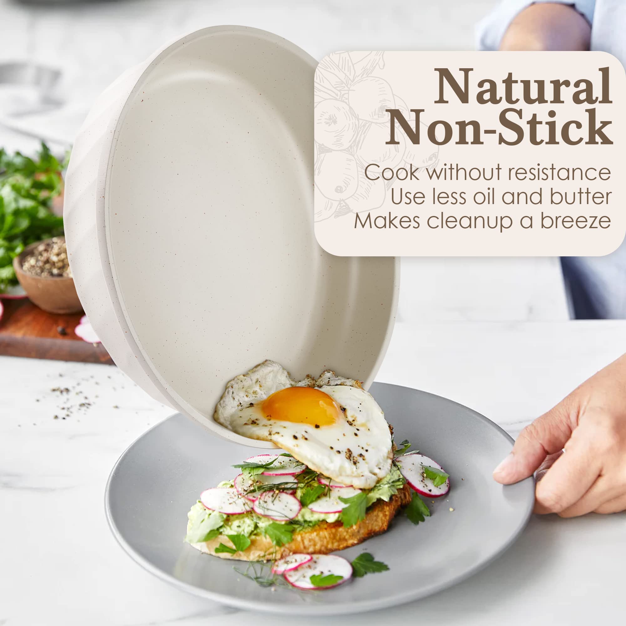 YIIFEEO Non-stick Frying Pans - Beige Nonstick Frying Pan Set Egg Omelette Pans for Cooking Set, Healthy Granite Skillet Set Kitchen Induction Cookware Chef's Pan Christmas Gift, 8", 9.5" &11"