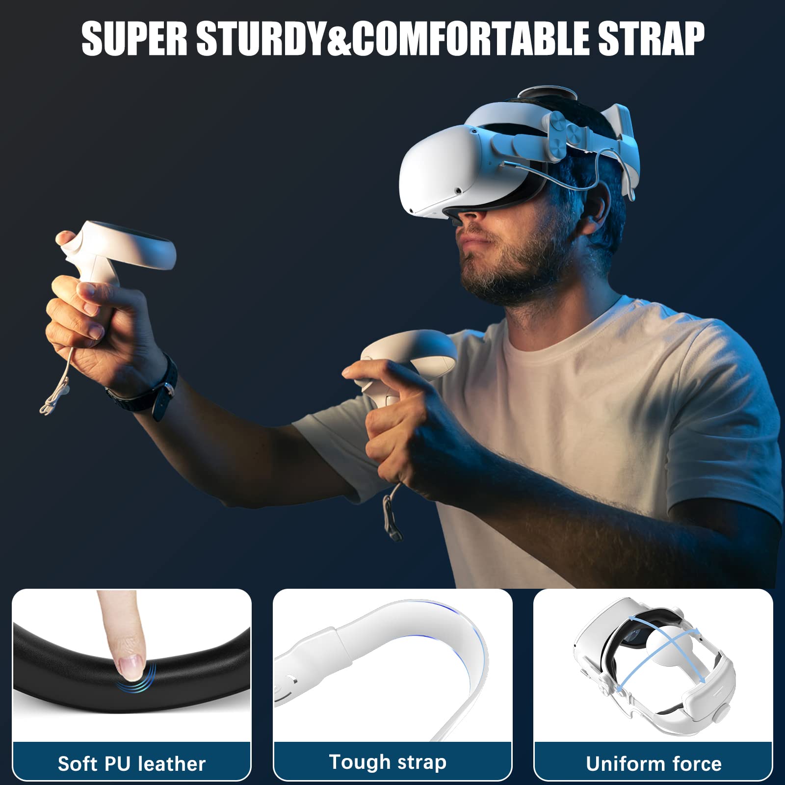 Head Strap with Battery Pack for Oculus Quest 2/Meta Quest 2,8000mAh Power Bank & Magnetic Connection Extend Playtime,Replacement Elite Strap Enhanced Comfort Support in VR Quest 2 Accessories