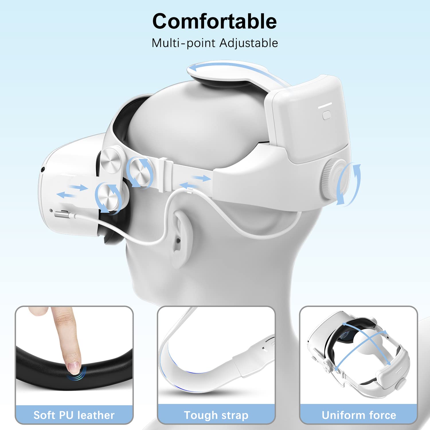 Head Strap with 8000mAh Battery for Oculus/Meta Quest 2, Rechargeable Battery Extend 5H Playtime, VR Accessories Adjustable Elite Strap Magnetic Connection Hot Swap Power Bank