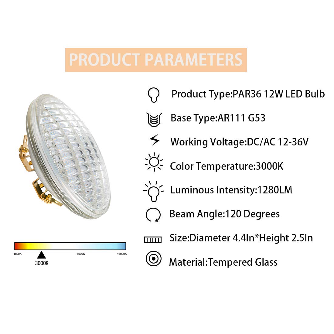SHUWDKAR PAR36 LED 12W Landscape Bulb 80W Halogen Landscape Bulb Replacement,LED 12V AC/DC Light Bulbs 3000K Warm White,LED PAR36 12V Low Voltage Flood Light Water Resistant,Tractor Light,2 Pack