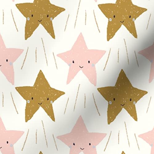 Spoonflower Fabric - Stars Pink Gold Star Smile Cute Printed on Petal Signature Cotton Fabric by The Yard - Sewing Quilting Apparel Crafts Decor