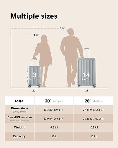 LUGGEX PC 28 Inch Luggage with Spinner Wheels - Hardside Expandable Large Checked Luggage - 4 Metal Corner Hassle-Free Travel (Silver Suitcase)