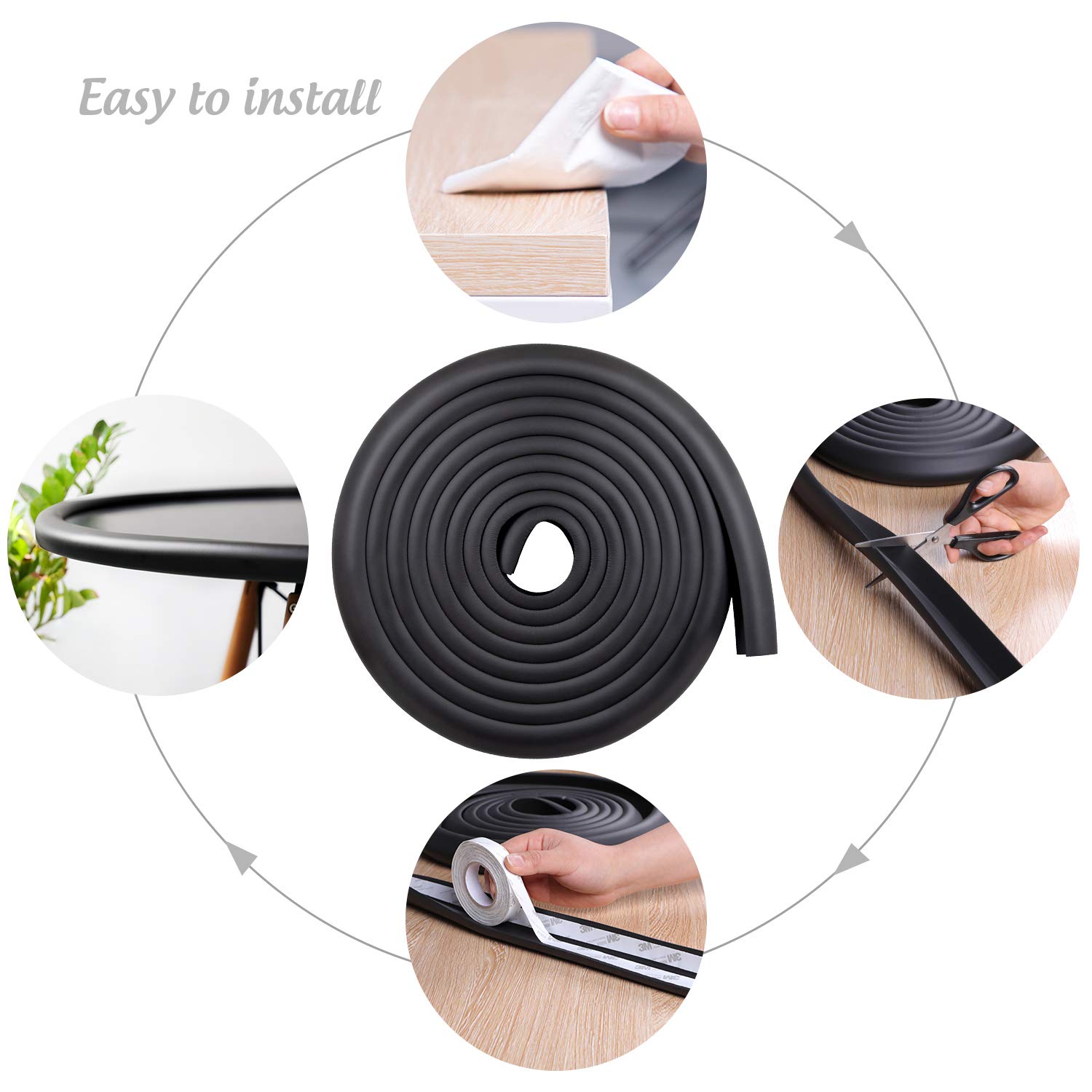 Edge & Corner Guards Baby Proofing Foam - Safety Furniture Bumper Table Protectors - Corner Cushion Set 20.4 ft(18 ft Edge + 8 Corners, Black) - MEETBABY