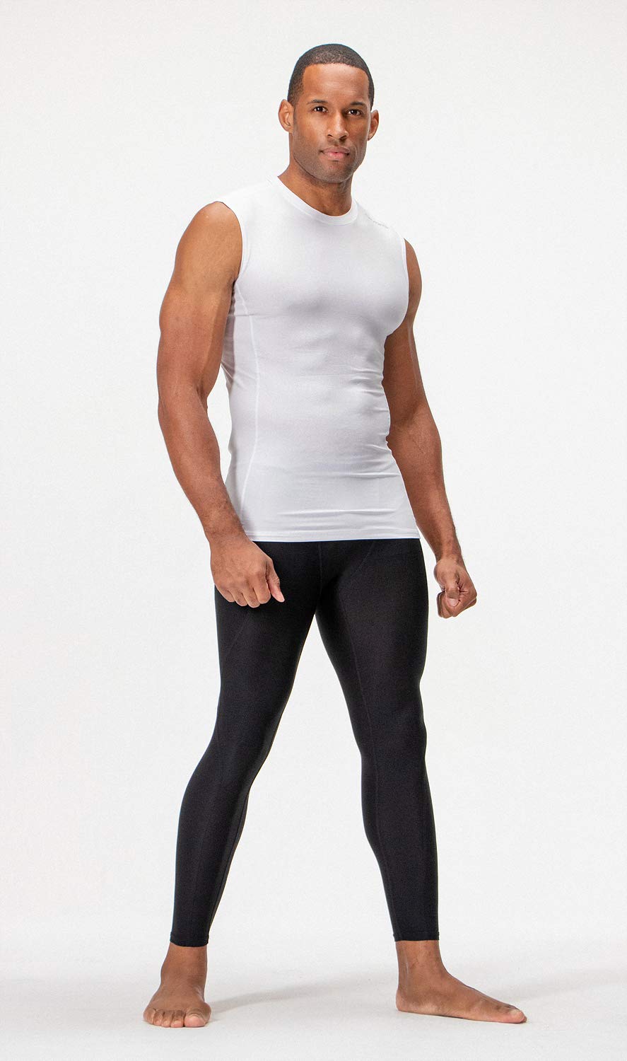 DEVOPS 3 Pack Men's Athletic Compression Shirts Sleeveless (Large, White/White/White)