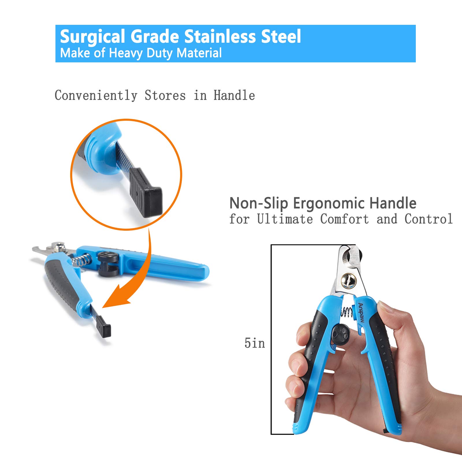 Dog Nail Clipper with Safety Guard to Avoid Over-Cutting, Sharp Stainless Razor Blades & Non Slip Handles, Professional Pet Nail Trimmer for Paw Grooming at Home, Great for Large Medium & Small Breed
