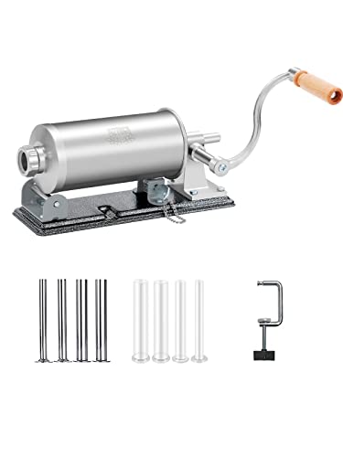 MZTOGR Sausage Stuffer - Stainless Steel Homemade Manual Sausage Maker Horizontal Meat Filling Kitchen Machine, Packed 8 Stuffing Tubes (2.5LBS)