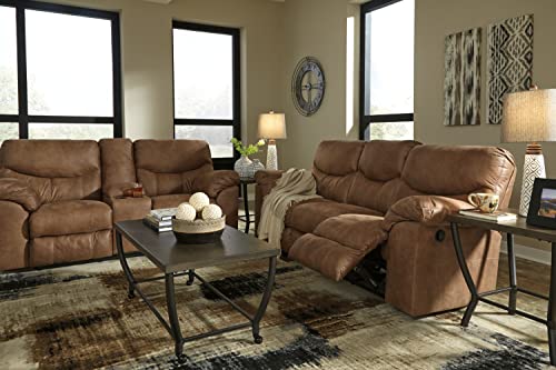 Signature Design by Ashley Boxberg Oversized Faux Leather Manual Double Reclining Loveseat with Center Console, Brown