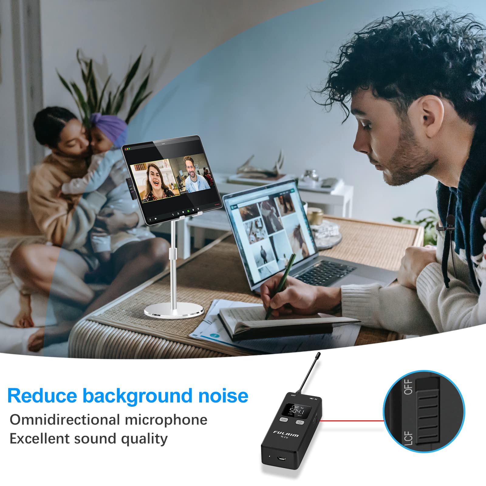 FULAIM VL2 Wireless Lavalier Microphone System for iPhone iPad MacBook with Noise Reduction, 22 UHF Channel Lapel Omnidirectional Mic for Vlogging, TikTok, YouTube, Facebook -2TX (2Transmitters)