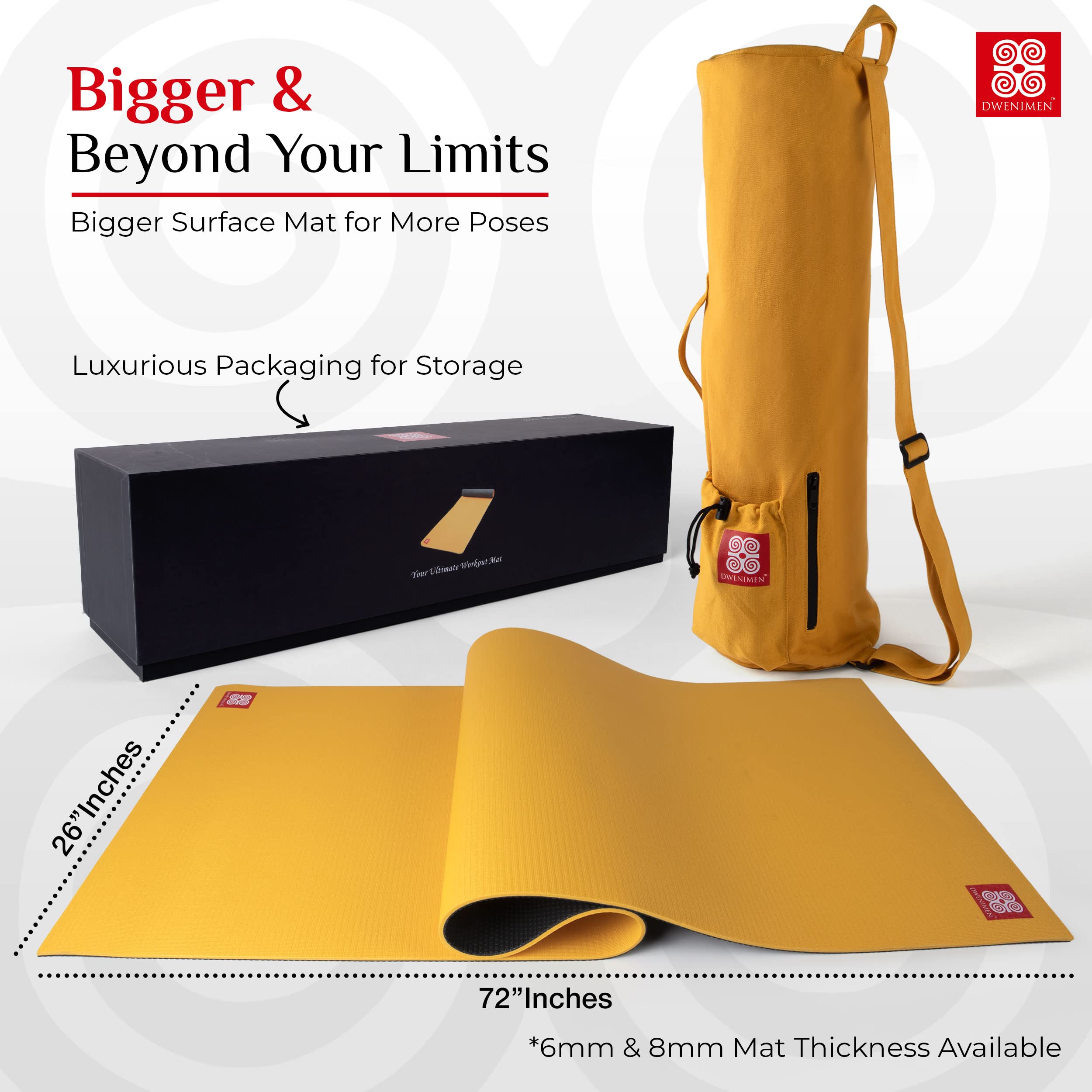 DWENIMEN Elite Pro Large Yoga Mat with yoga pose instructions, carrying bag, yoga mat strap, and latex-free resistance bands - non-slip, dense cushioning for joint support & stability (6MM Thick)