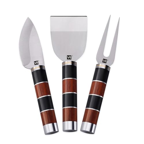 yq 3 Pieces Cheese Knives Set for Charcuterie Boards,Colorful Wooden Handle Cheese Knife Set for Soft Hard Cheeses,Parmesan Knife Cheese Cutter Serving Fork,Gift Box