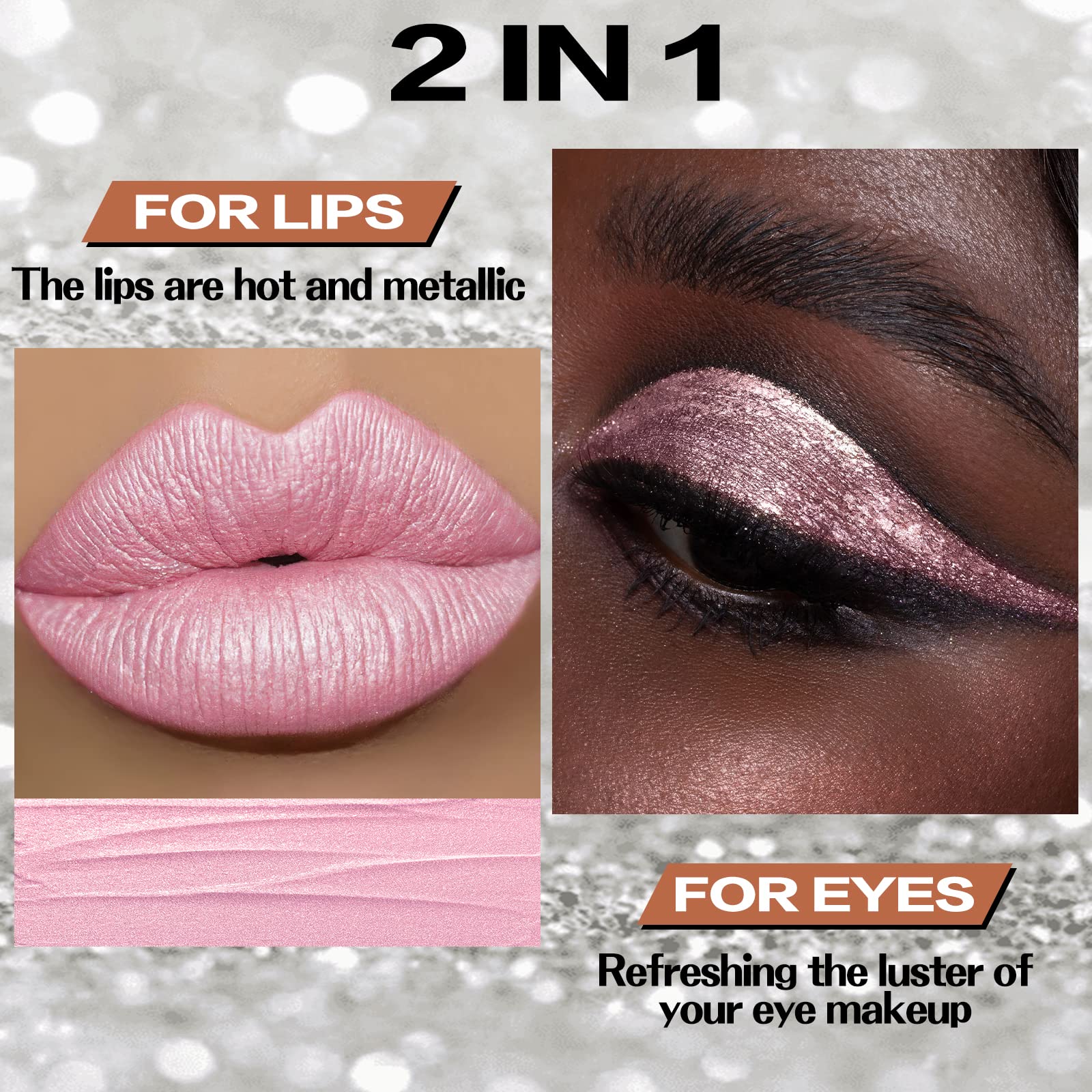 FOCALLURE Metallic Chameleon Liquid Lipstick, Glitter Lip Gloss, Shimmery Finish, Nonstick Cup Lip Makeup for Costume, Cosplay, Rave Festival, 06 ROSE QUARTZ