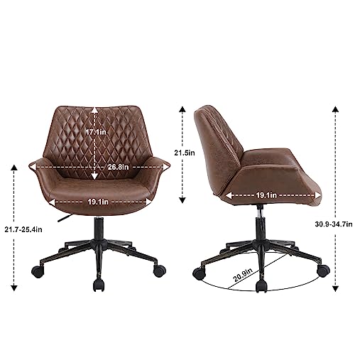 Ermnois Home Office Desk Chair, Fabric Modern Height Adjustable Task Chair with Armrest, Back and Wheels for Living Room Study Room and Bedroom, (New Version 1pc, Brown)