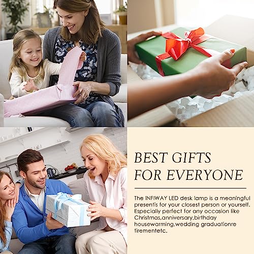 LED Foldable Desk Lamp with 2 USB Charging Port & 2 AC Power Outlets, 5 Color& 5 Brightness.Touch Control Dimmable Office/Home Timer Table Lamps with Clock, Alarm, Date, Temperature, Night light.