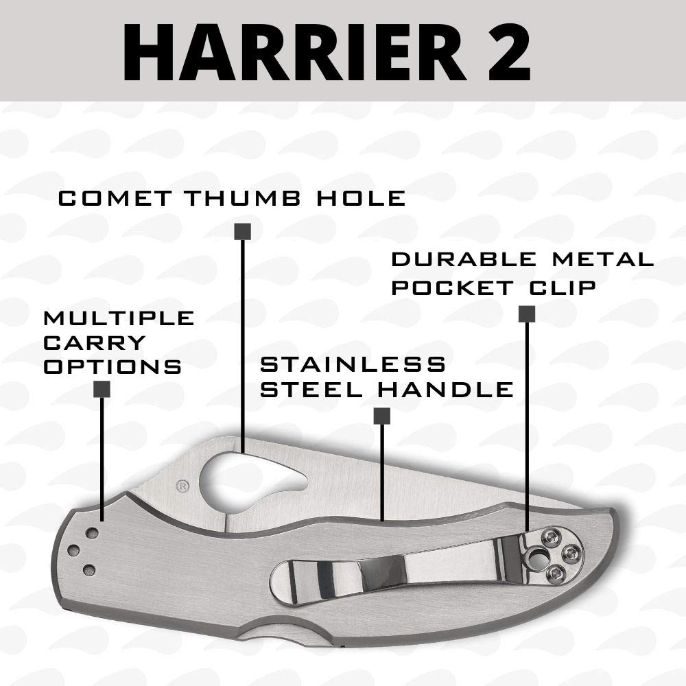 Spyderco Harrier 2 Knife with 3.39" 8Cr13MoV Steel Blade and Durable Stainless Steel Handle - PlainEdge - BY01P2
