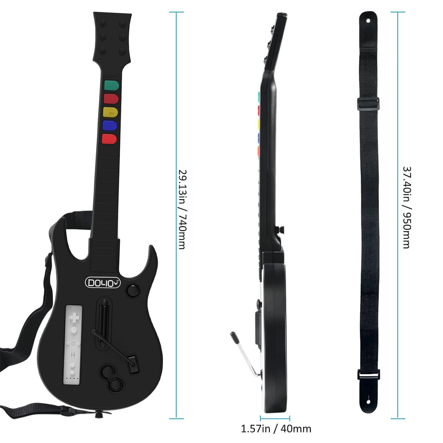 DOYO Wii Guitar Hero, Wireless Guitar Hero Controller for Guitar Hero Wii and Rock Band 2 Wii U Games (Excluding Rock Band 1) with Strap, Color Black