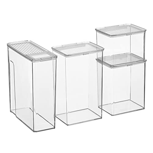 Nate Home by Nate Berkus Airtight Food Canister Containers | with Locking Lids for Storing Dry Goods on Any Kitchen Counter, Cabinet, or Pantry Storage from mDesign - Set of 4, Clear