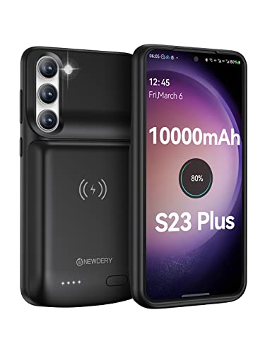 NEWDERY Galaxy S23 Plus Battery Case 10000mAh, Qi Wireless Charging, Fast Charging, Sync Data Supported, Powerful Portable Rechargeable Charger Case for Samsung S23+ 5G 6.6"(2023 Release) Black