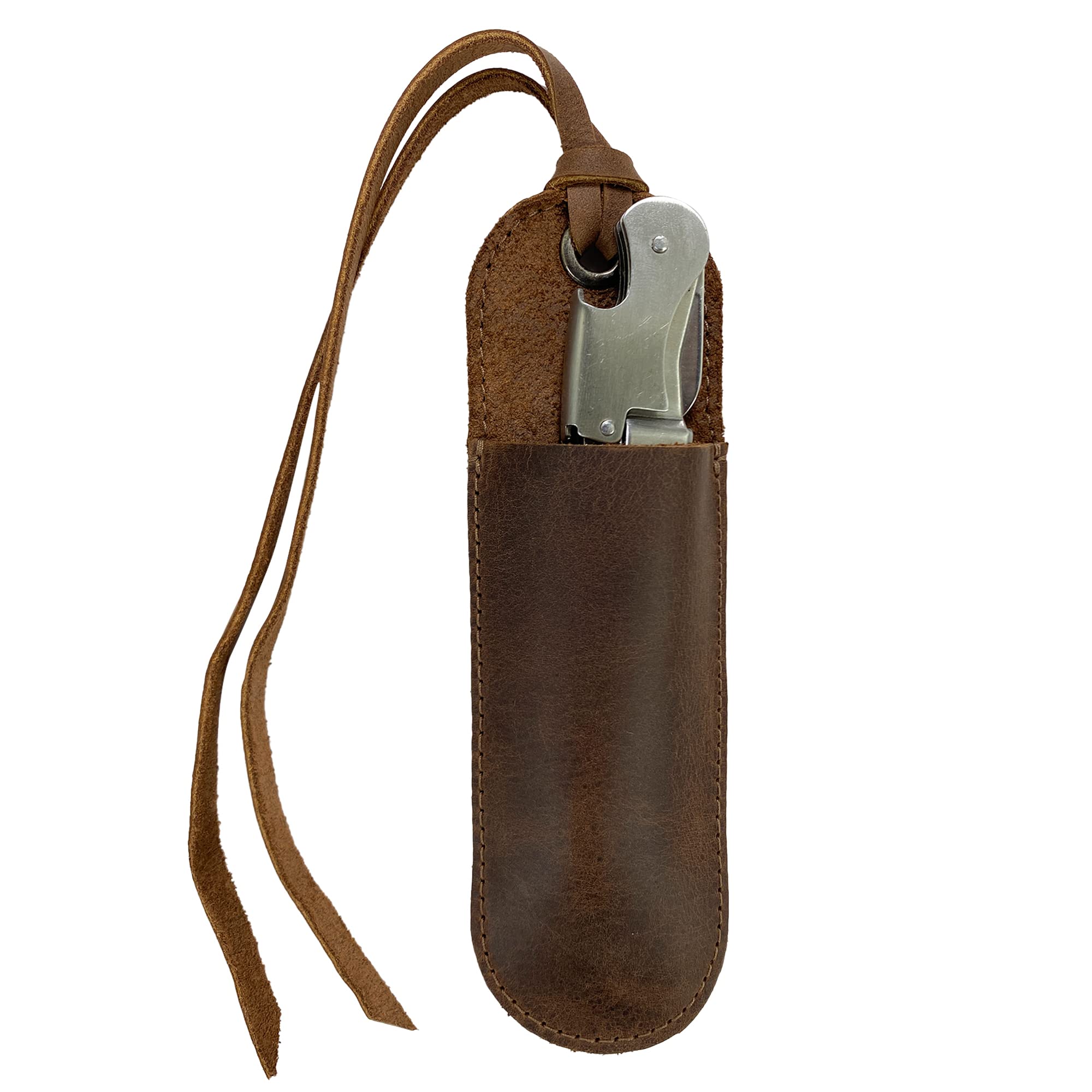 Hide & Drink, Corkscrew Holder with Strap Handmade from Full Grain Leather - Classy Wine Opener Case, Waiter Accessory - Bourbon Brown