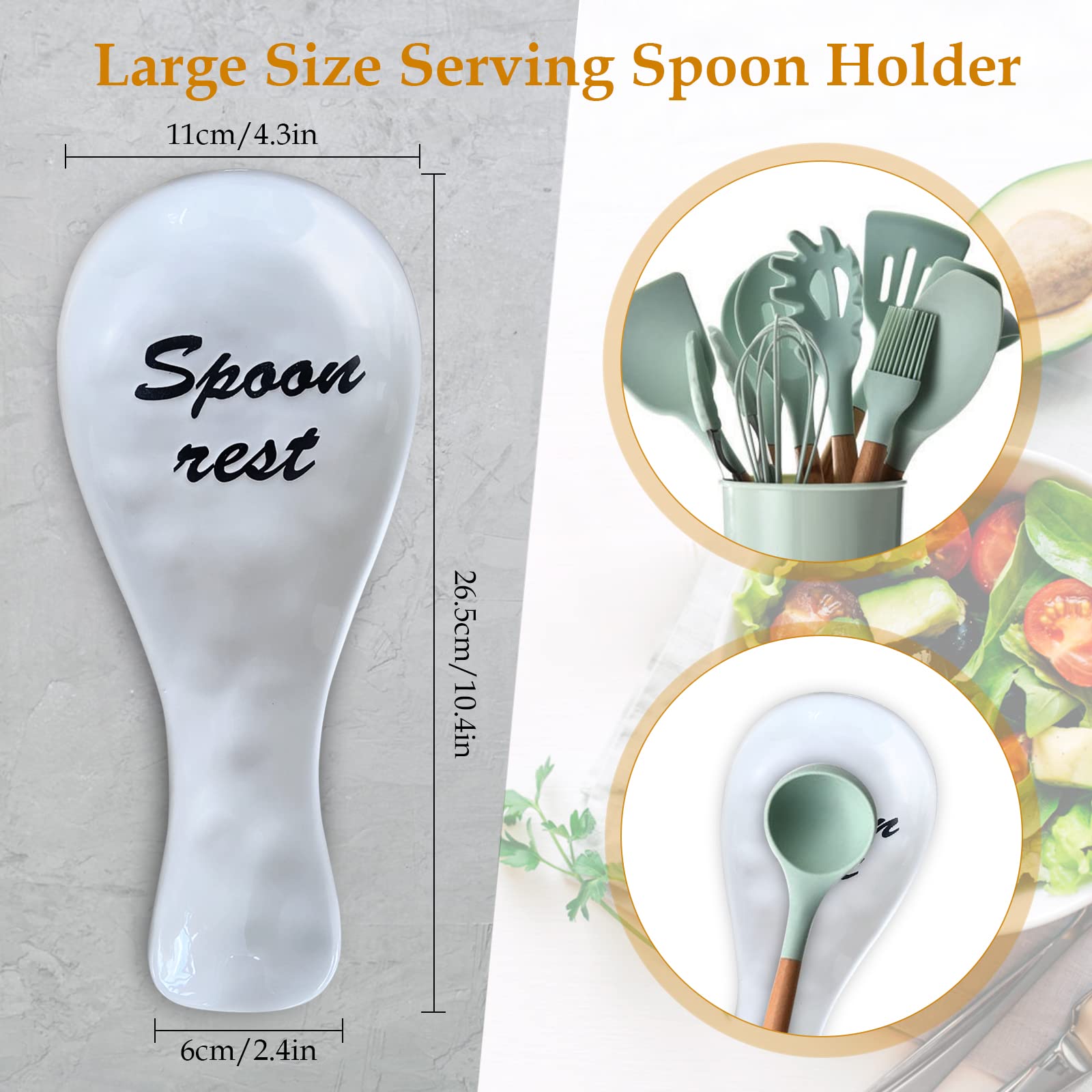JANEAST Ceramic Spoon Rest For Kitchen Counter,Spoon Holder for Stove Top,perfect size for Cooking, Ladles, Tong, Coffee Spoon Rest, Heat-Resistant Cooking Utensil Rest, Counter Protection (large)