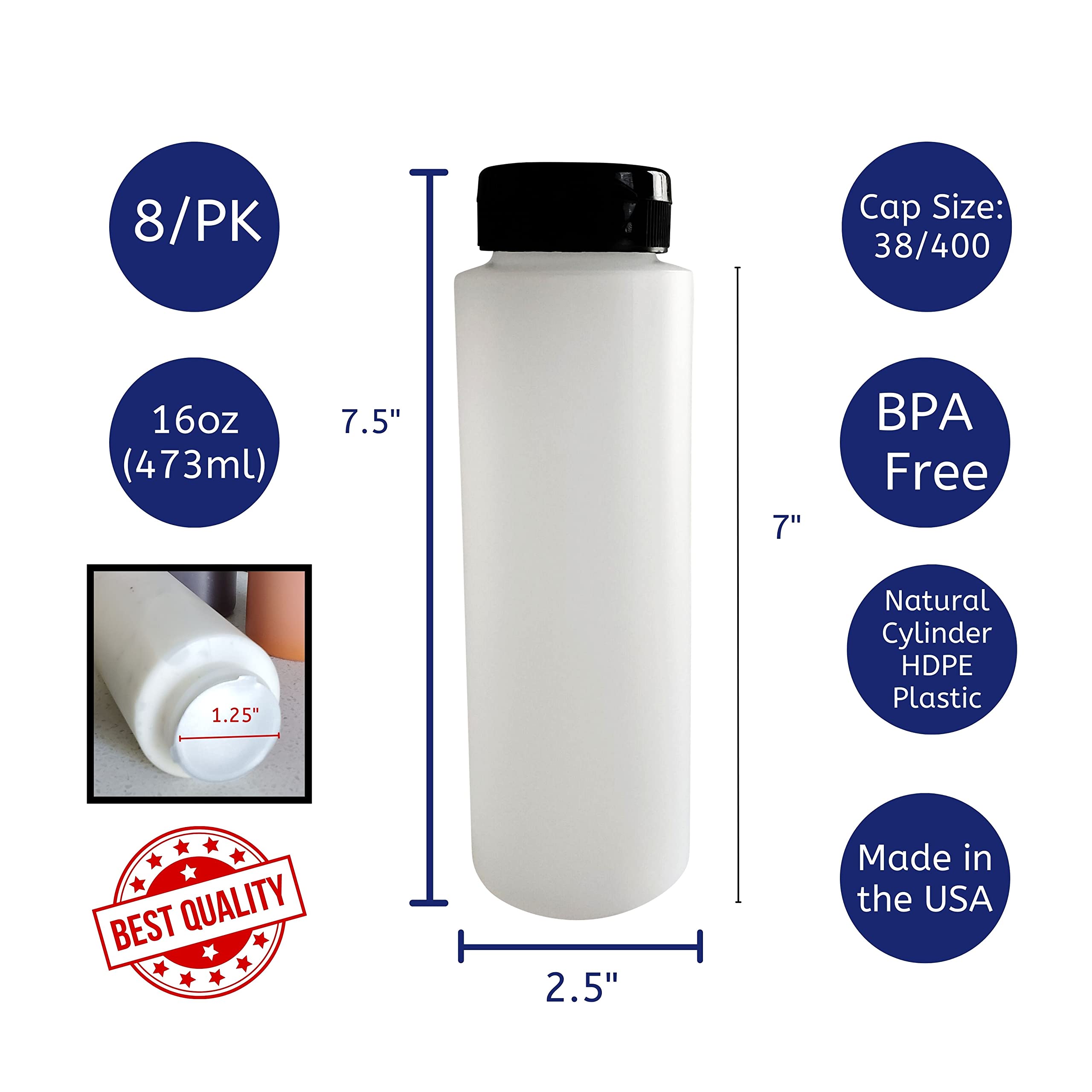 kelkaa 16oz HDPE Plastic Squeeze Bottles with Wide Mouth Opening, Black Flip Top Caps for Condiments and Any Thick Liquid Products, MultiPurpose Refillable Empty Bottles, Cap Size 38mm400 (Pack of