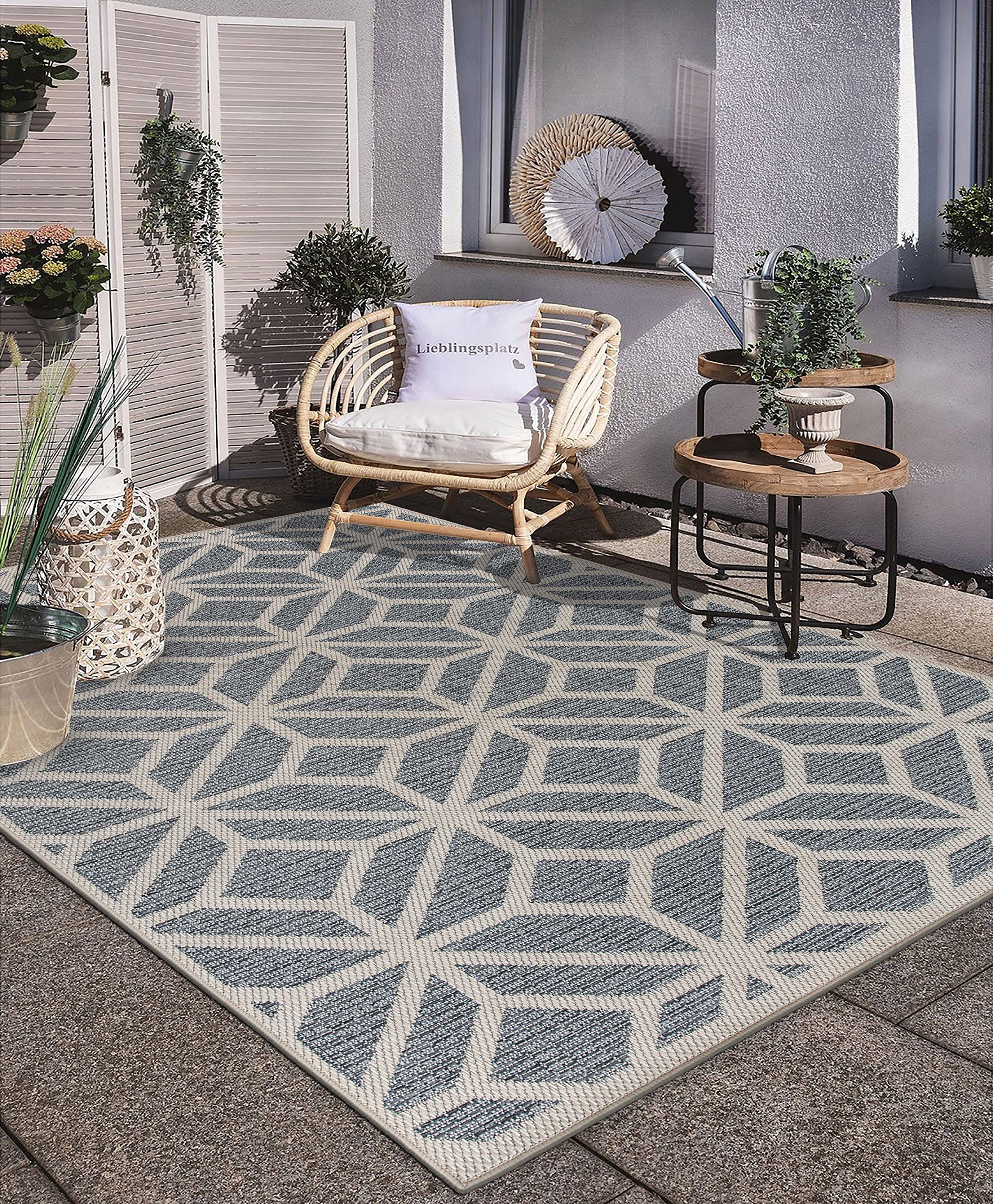 Rugshop Contemporary Geometric Rug for Patio, Dec, Balcony, Indoor/Outdoor Area Rug 7'10" x 10' Blue