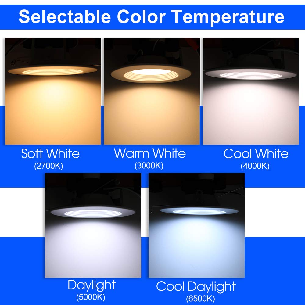 Energetic 5/6 Inch 5CCT LED Recessed Light, 2700K-6500K Selectable Downlight, Can Lights with Baffle Trim, CRI 90, Wet Rated, E26 Base, 10.5W=85W, Dimmable, Simple Retrofit Installation, ETL, 6 Pack