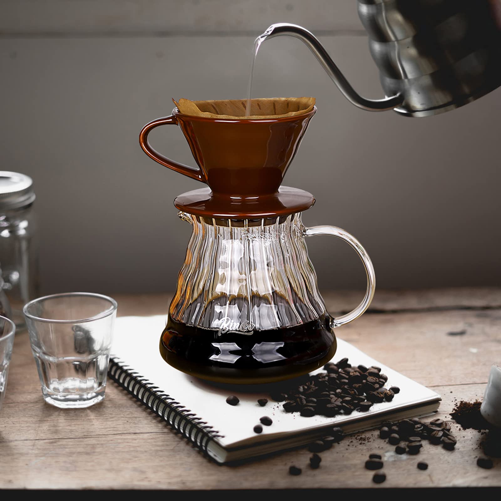 ELLDOO Ceramic Pour Over Coffee Dripper, Coffee Dripper Cone Brewer, Pour Over Cone Coffee Maker Slow Brewing Accessories for Home Office Cafe, 1 Cup Size, Red
