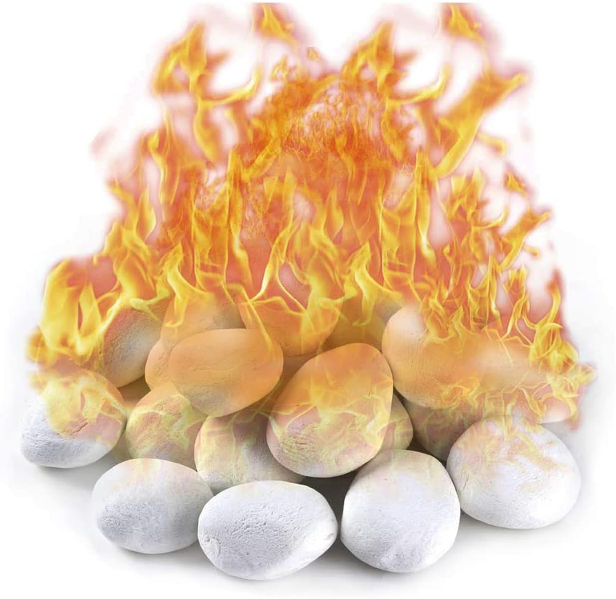 Gas Logs Ceramic Pebbles,24PCS Gas Fireplace Logs,Inside Fireplace Accessories,Ceramic Wood Logs for Gas Logs,Propane Fire Pit (White)