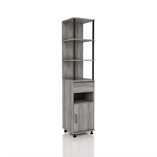 PayLessHere Industrial 6-Tier Bookshelves with 4 Shelf Display 1 Storage Drawers and 1 Cabinet Bookcases Floor Standing for Home Office, Living Room, Bed Room,Vintage Gray Oak