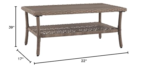 Signature Design by Ashley Clear Ridge Outdoor Wicker Coffee Table with Rust Free Aluminum Base, Light Brown