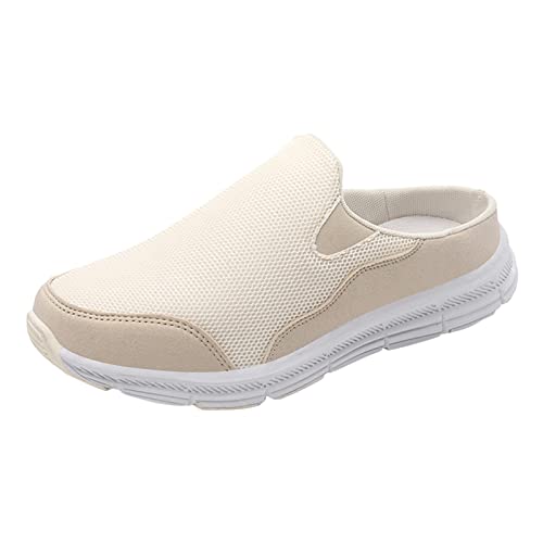 FASDNENDYS Women's Comfortable Wrap Half Slipper Flat Bottom Soft Mesh Sports Casual Shoes Mens Canvas Shoes Beige