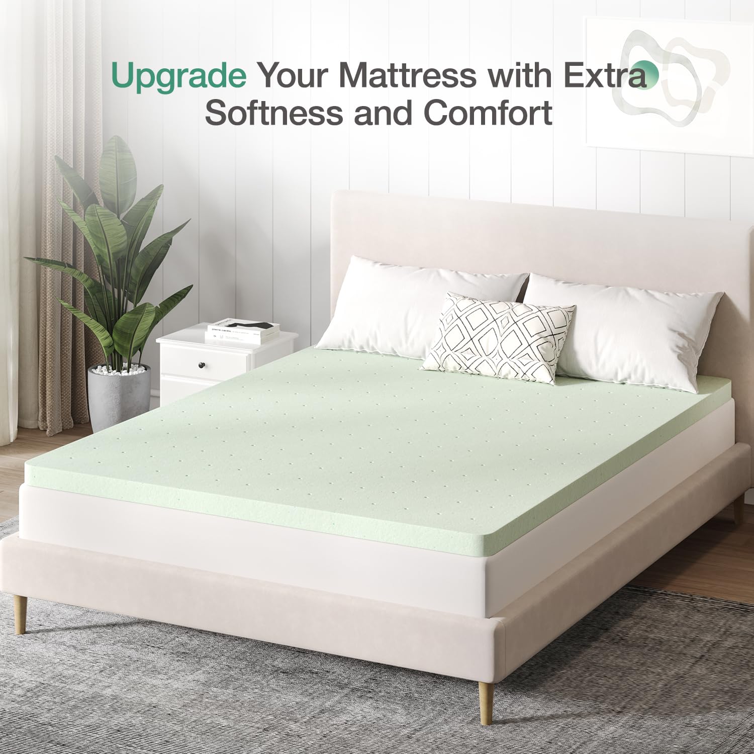 Novilla Full Size Mattress Topper, 2 Inch Gel Memory Foam Full Mattress Topper for Cool Night Sleep & Enhanced Comfort, CertiPUR-US Certified Foam, Green