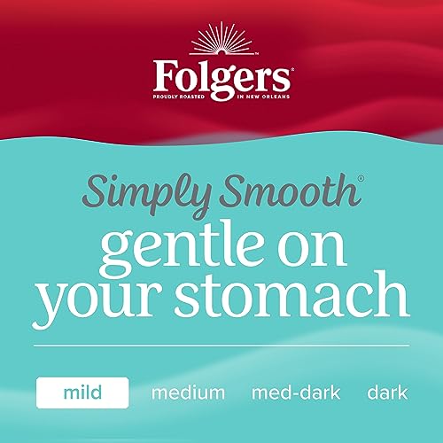 Folgers Simply Smooth Mild Roast Ground Coffee, 23 Ounce (Pack of 6), Gentle on Your Stomach (Packaging May Vary)