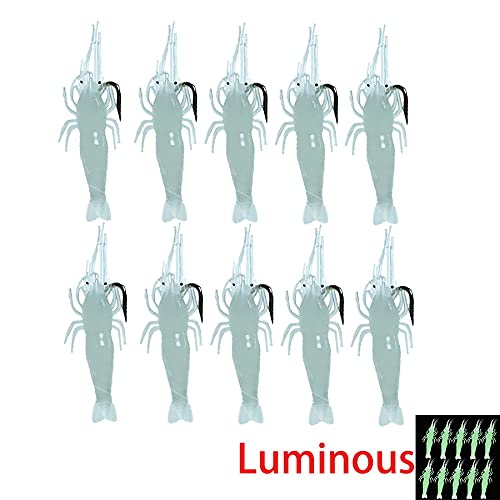 FuMeiAo Luminous Shrimp Silicone Artificial Bait Simulation Soft Prawn with Hooks Carp Wobbler for Fishing Tackle/Lure/Accessories Sea (Color : White)