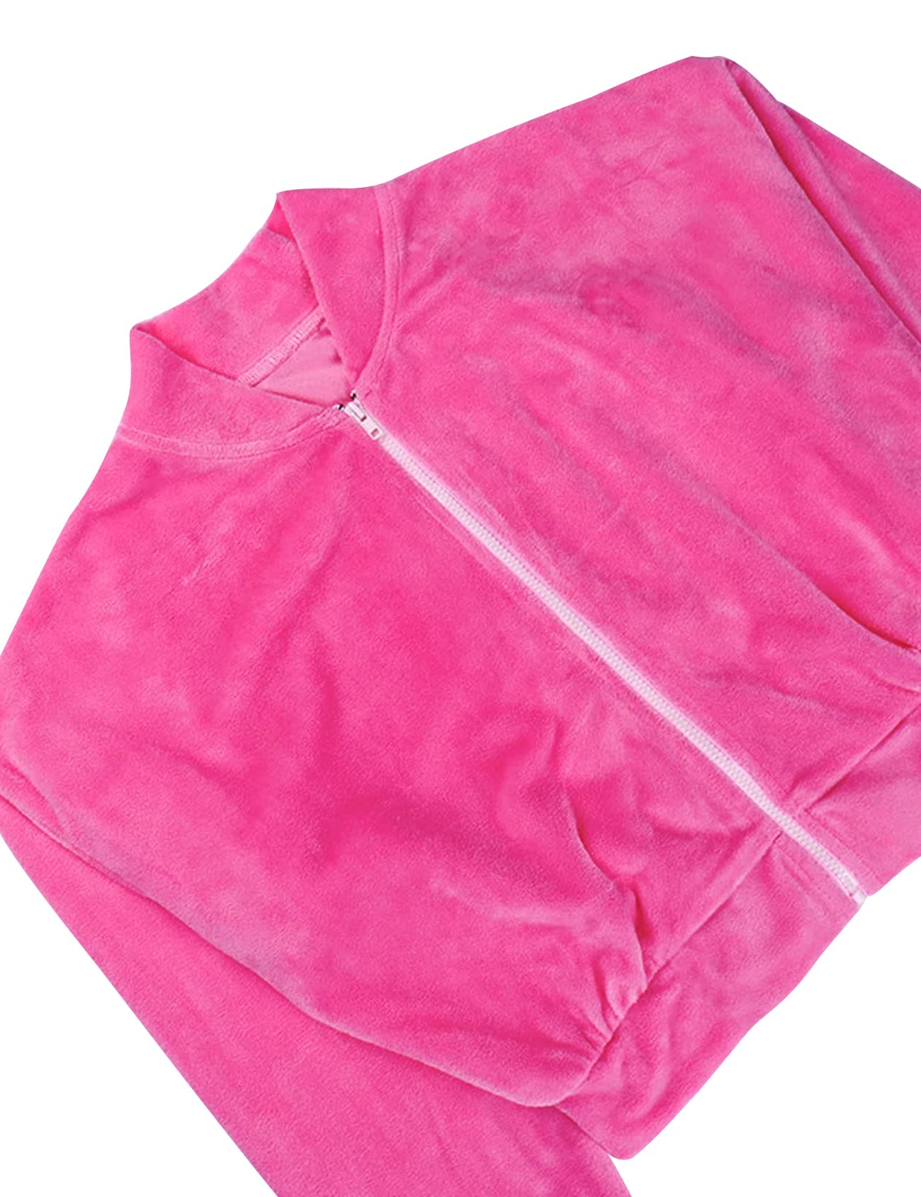 Flygo Velour Jacket Long Sleeve Short Coats Zip Up Sweatshirts Lightweight Velvet Sweatsuit for Women(Pink-L)