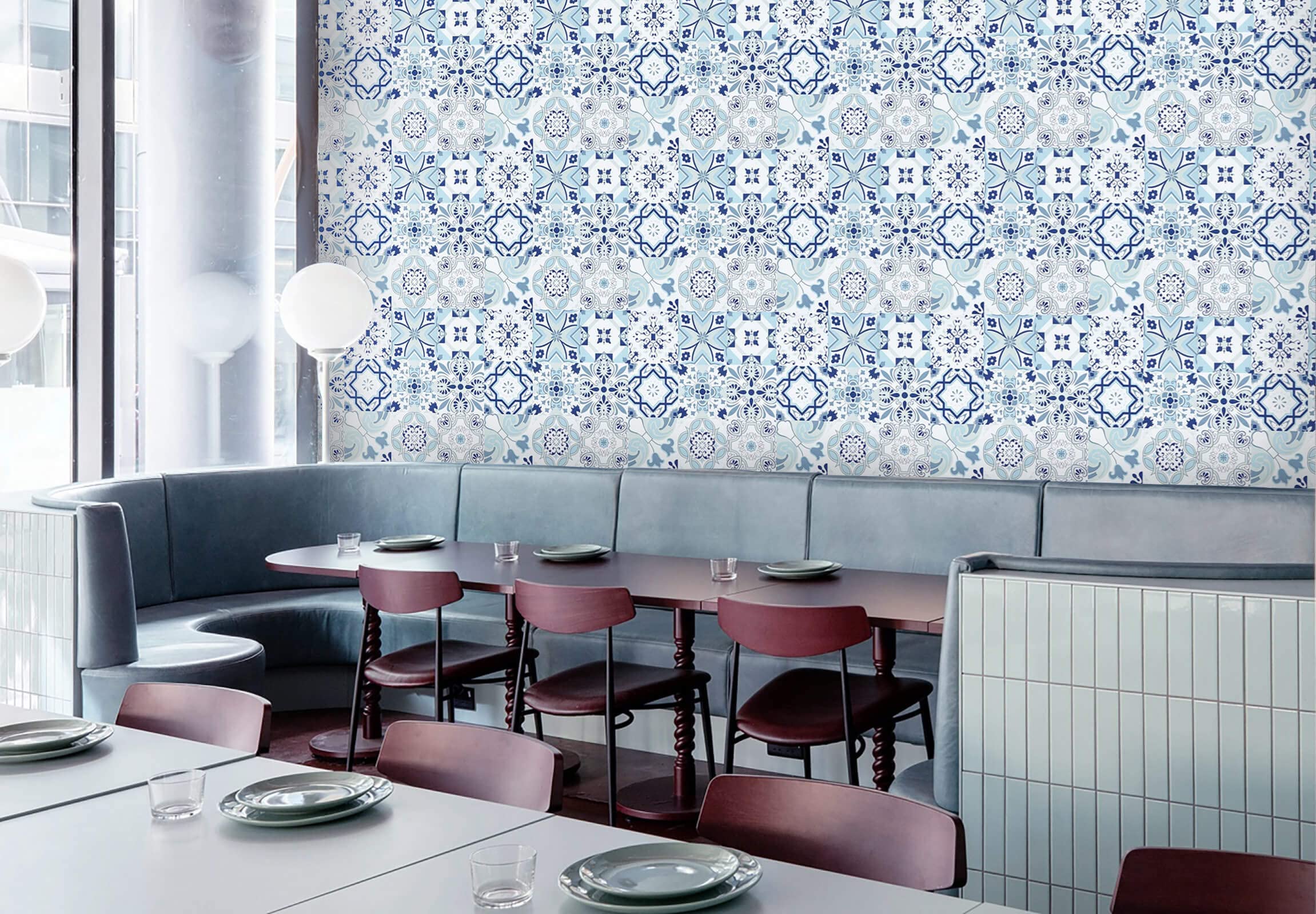 Dimoon Wallpaper 17.7’’x78.7’’ Contact Paper Thicken Blue White Floral Flower Tile Peel and Stick Removable Wall Waterproof Embossed Self Adhesive Vinyl
